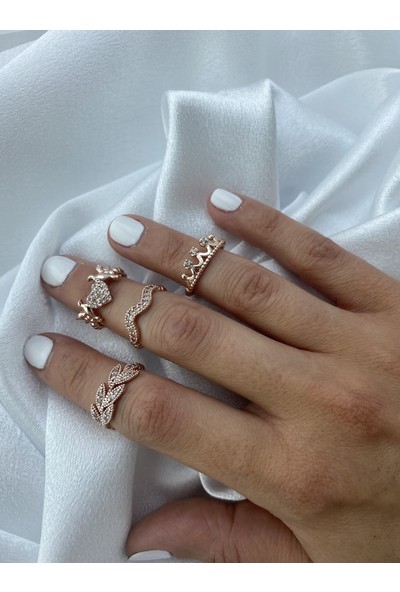 Modd Takı Rose Zirkon Taşlı Eklem Yüzüğü 4'lü Set Modd Takı Rose Zirkon Taşlı Eklem Yüzüğü 4'lü Set