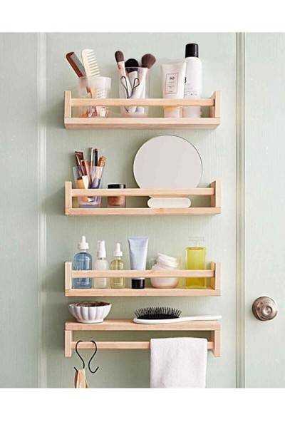 Demox Mobilya Ahşap 4'lü Ters Düz Model Banyo Rafı Tersdüzraf Demox Mobilya Ahşap 4'lü Ters Düz Model Banyo Rafı Tersdüzraf
