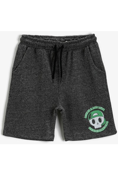 Koton Erkek Çocuk Kuru Kafa Baskılı Kısa Şort Beli Lastikli