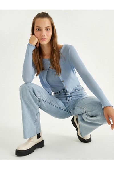 Koton Kolları Fırfırlı Hırka Düğmeli Pamuklu