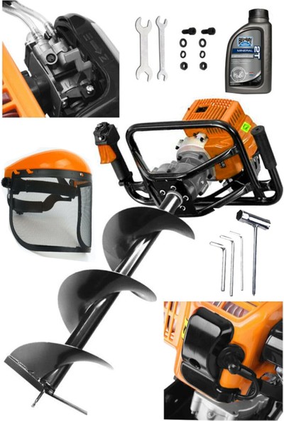 Swazer A520 Benzinli Toprak Burgu Makinesi + 150MM*100CM Delme Ucu Swazer A520 Benzinli Toprak Burgu Makinesi + 150MM*100CM Delme Ucu