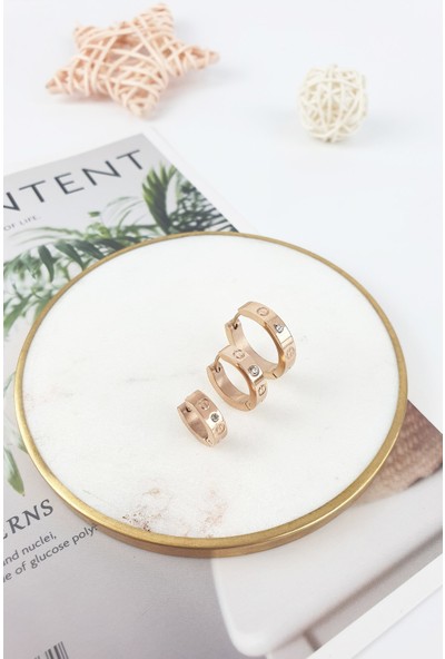 ÇLK Accessories Çelik 3 Lü Küçük Taşlı Halka Küpe B350