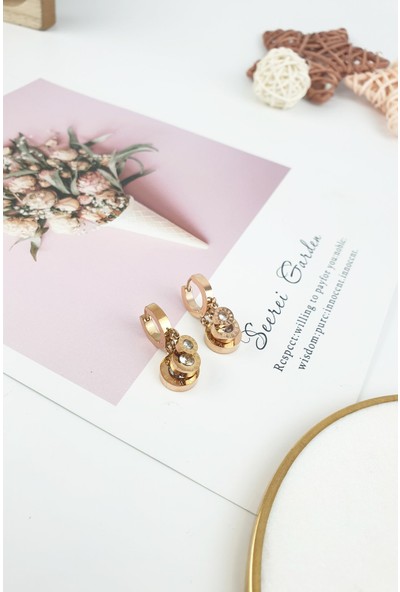 ÇLK Accessories Çelik 3 Taş Halka Küpe B350 ÇLK Accessories Çelik 3 Taş Halka Küpe B350