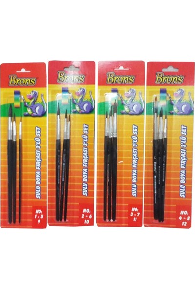 Mahi Max Brons Sulu Boya Fırçası Sulu Boya Fırçası No: 1-2-3-4-5-6-7-8-9-10-11-12 Tam Set 1-5-9 2-6-10 3-7-11 4-8-12