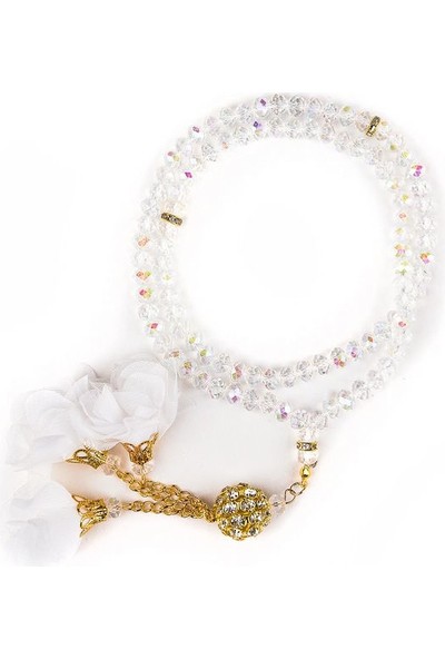 İkra Hac Çiçekli Tasarım Kristal Tespih (Taşlı) Beyaz İkra Hac Çiçekli Tasarım Kristal Tespih (Taşlı) Beyaz