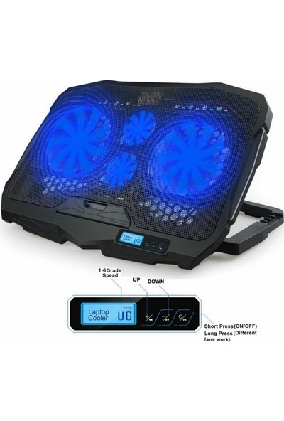 Sore 4 Fanlı Ledli LCD Kontrol Pro Ayarlanır Standlı Notebook Soğutucu Fan 10 Sore 4 Fanlı Ledli LCD Kontrol Pro Ayarlanır Standlı Notebook Soğutucu Fan 10