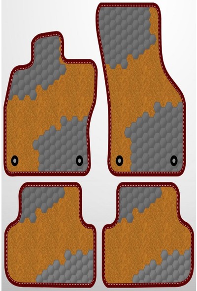 Tegin Renault Clio 4 2012 ve Sonrası Uyumlu Turuncu Halı Gri Desen Bordo Kenar Plus Paspas