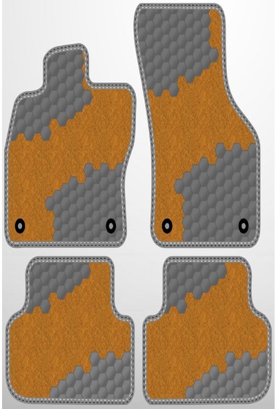 Tegin Volkswagen Jetta 2011 ve Sonrası Uyumlu Turuncu Halı Gri Desen Gri Kenar Plus Paspas