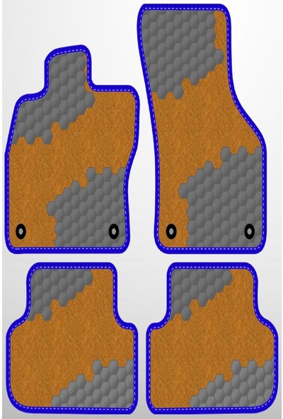 Tegin Mercedes Amg Gtr 2017 ve Sonrası Uyumlu Turuncu Halı Gri Desen Mavi Kenar Plus Paspas