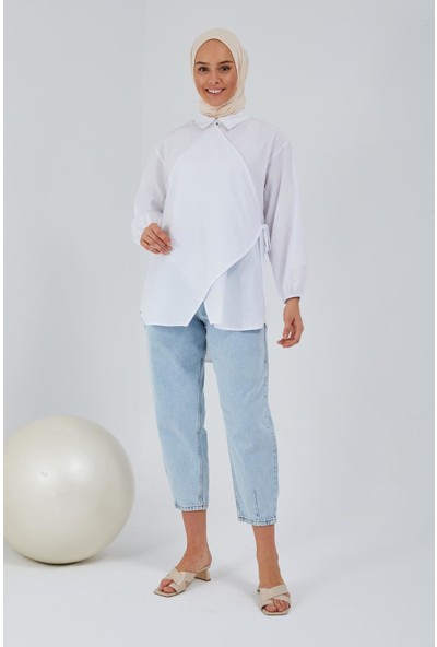 Meqlife Yandan Bağlamalı Bluz - Beyaz