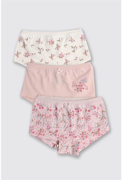 Baykar Kız Çocuk Çiçek Baskılı Boxer3'lü Set 5966 Pembe