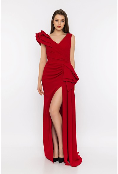 Invidia Tek Omuz Fırfırlı Yırtmaçlı Abiye INV8501 Invidia Tek Omuz Fırfırlı Yırtmaçlı Abiye INV8501