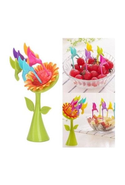 Kastore Plastik Meyve Çatal Ayçiçeği 5 Kuşlar Çatal Set