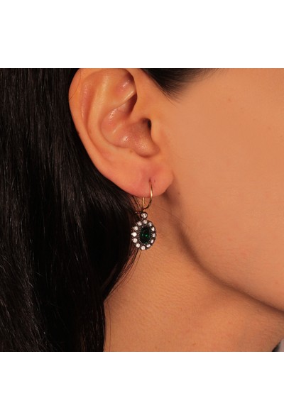 Adil Idil Kuyumculuk 14 Ayar Rose Renk Yeşil Taş Eskitme Küpe