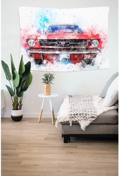 Markadekor Kırmızı Mustang Desenli Yıkanabilir Duvar Örtüsü 432