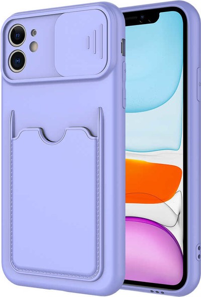 Smody iPhone 11 Kılıf Kamera Korumalı Kartlıklı Lüks Silikon Kartix Lila