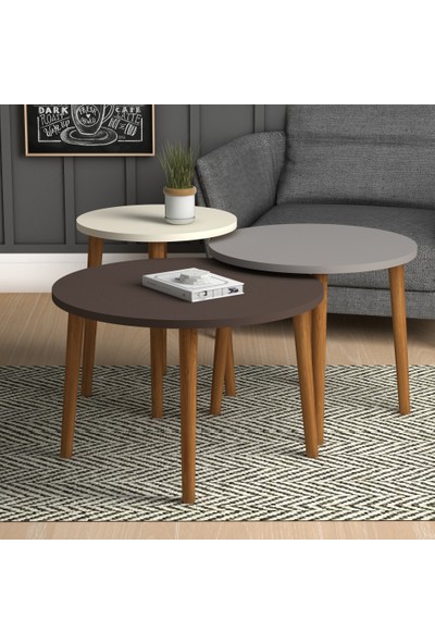 Monte Sehpa Roma 3'lü Ortasehpa Beyaz Cappuccino Kahve