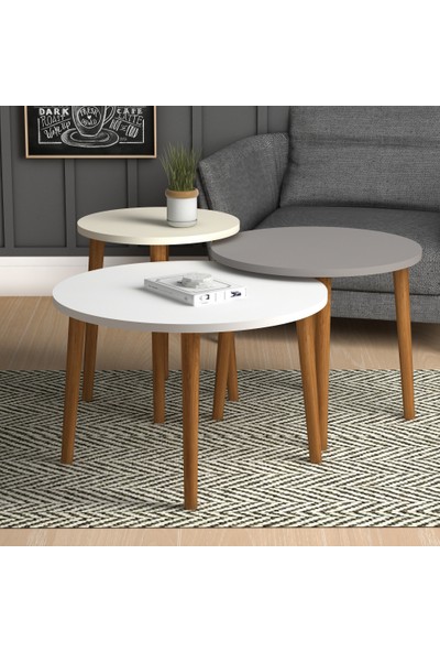 Monte Sehpa Roma 3lü Ortasehpa Beyaz Krem Cappuccino