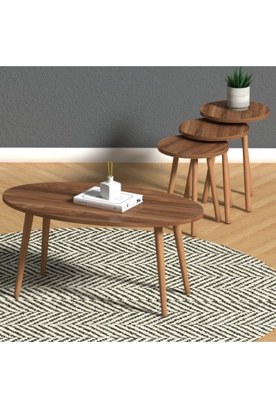 Monte Sehpa Elips Salon Seti Ceviz