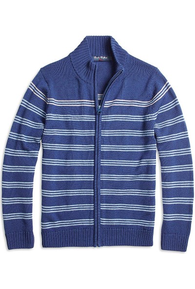 Brooks Brothers Erkek Çocuk Lacivert Yarım Fermuar Triko Kazak