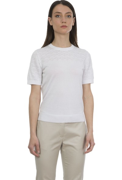 Brooks Brothers Kadın Beyaz Kısa Kollu Triko Kazak