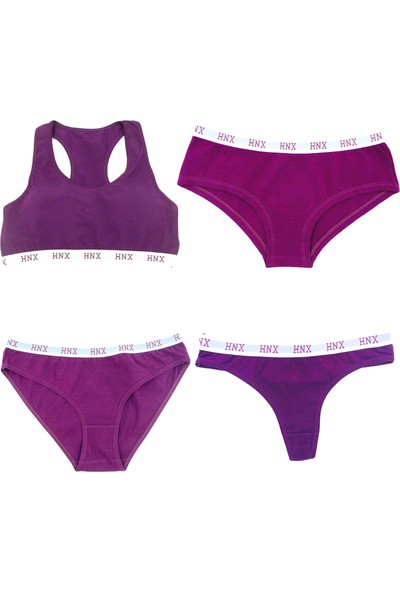 Hnx 4'lü Spor Seti Pedli Sporcu Sütyen-Yarım Şort Külot-Bikini Külot-String Külot Hnx 4'lü Spor Seti Pedli Sporcu Sütyen-Yarım Şort Külot-Bikini Külot-String Külot