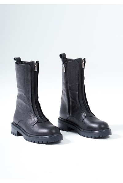 CZ London Deri Kadın Bot Önden Fermuarlı Tırtıklı Tabanlı Kışlık CZ London Deri Kadın Bot Önden Fermuarlı Tırtıklı Tabanlı Kışlık