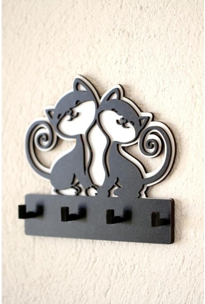 Okuluma Dekoratif Sevimli Kediler Anahtar Askısı