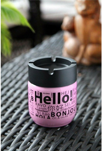 Gıda Bizde Cam Kokusuz Küllük Hello Desenli Cam Kokusuz Küllük