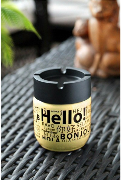 Gıda Bizde Cam Kokusuz Küllük Hello Desenli Cam Kokusuz Küllük