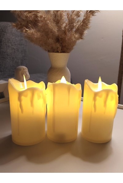 Hd Marketim 3lü Erimiş Görünümlü Titreyen LED Mum Hd Marketim 3lü Erimiş Görünümlü Titreyen LED Mum