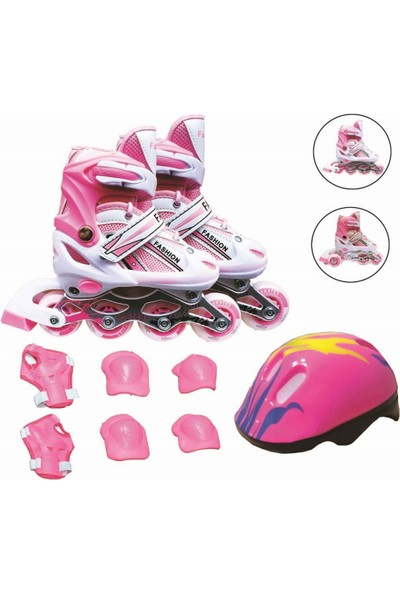 Liggo Çift Sıra Ayarlanabilir Çocuk Pateni Koruyucu+Kask Pembe Liggo Çift Sıra Ayarlanabilir Çocuk Pateni Koruyucu+Kask Pembe