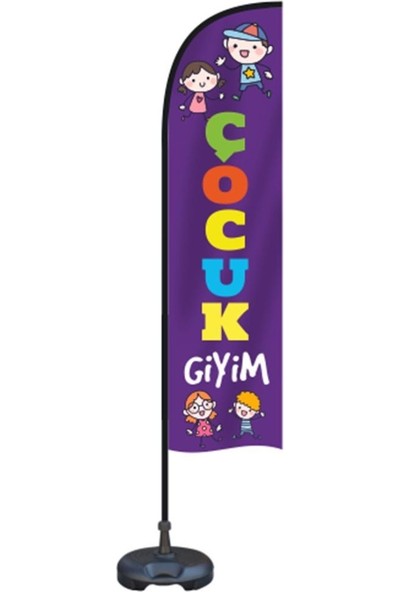 Burada Reklam ve Medikal Çocuk Giyim Temalı Olta Yelken Bayrak 75 x 300 cm A+ Kumaş