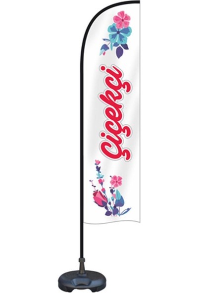 Burada Reklam ve Medikal Çiçekçi Temalı Olta Yelken Bayrak 75 x 300 cm A+ Kumaş