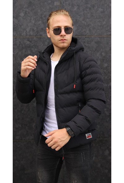 Famoda Yeni Sezon Erkek Siyah Kapüşonlu Mont