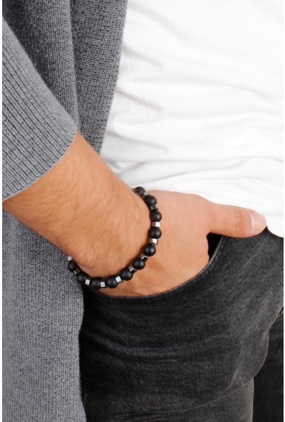 Madame Otantik Siyah Oniks Taşlı Erkek Bileklik