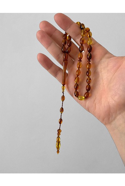 Toz Kehribar Tesbih Sistemli Sarı Hareli