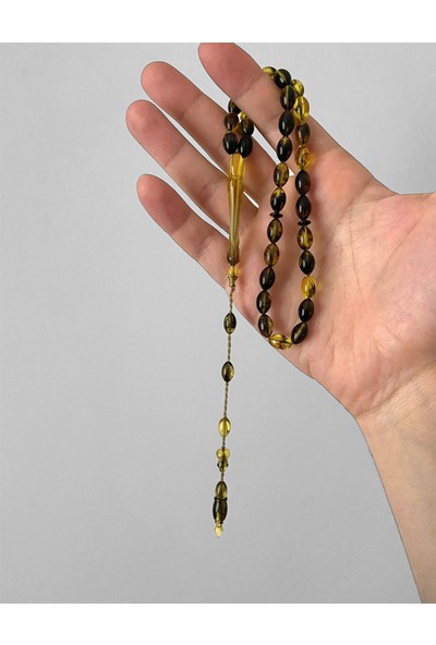 Toz Kehribar Tesbih Sistemli Sarı Siyah Hareli