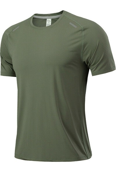 HappyYi Erkek Kısa Kollu Hızlı Kuruyan Egzersiz Koşu Spor Tişört Asker Yeşili-M (Yurt Dışından)