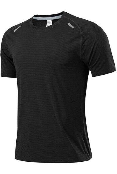HappyYi Erkek Kısa Kollu Hızlı Kuruyan Egzersiz Koşu Spor Tişört Siyah-Xl (Yurt Dışından)