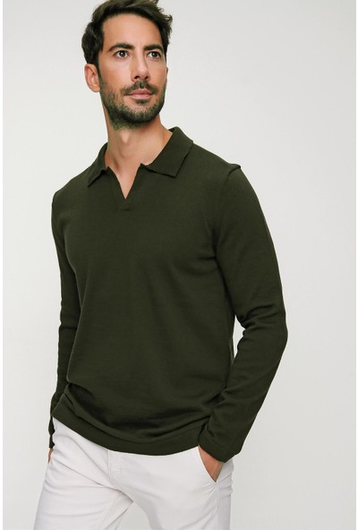 Chuba Erkek Haki Reddington Polo Yaka Uzun Kollu Ince Triko Kazak 22W403