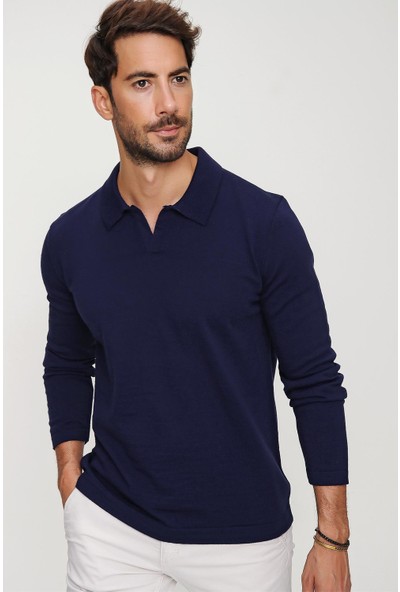 Chuba Erkek Lacivert Reddington Polo Yaka Uzun Kollu Ince Triko Kazak 22W403