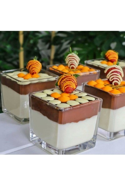 Sıgma Glass Cam Küçük Boy Mini Kare Küp Kase Magnolia Cup Dondurma Kasesi