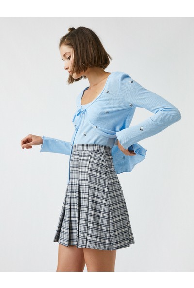 Koton V Yaka Bağlamalı Çiçekli Uzun Kollu Yelek