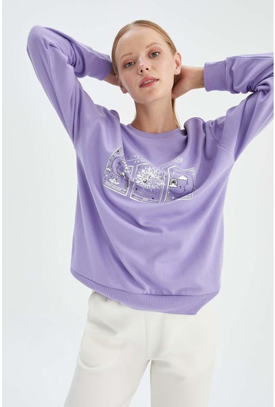 DeFacto Astral Baskılı Relax Fit İçi Yumuşak Tüylü Sweatshirt V6762Az21Au