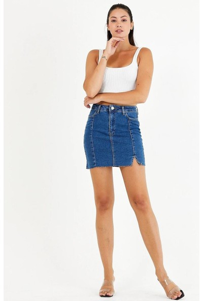 Bakış Bakış Yıkamalı Yırtmaçlı Ön Arka Cepli Kot Mini Etek Bakış Bakış Yıkamalı Yırtmaçlı Ön Arka Cepli Kot Mini Etek