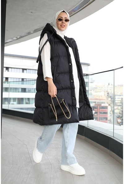 Bakış Butik Boyfrend Şişme Yelek Çift Cep Kapşonlu Önde Fermuar ve Çıt Çıt Detaylı Bakış Butik Boyfrend Şişme Yelek Çift Cep Kapşonlu Önde Fermuar ve Çıt Çıt Detaylı
