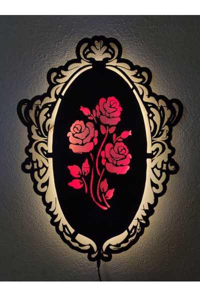Dekoraven Gül Dekoratif LED Işıklı Duvar Tablosu