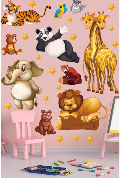 cokindirimli Sevimli Hayvanlar ve Yıldızlar Temalı Çocuk Odası Duvar Sticker cokindirimli Sevimli Hayvanlar ve Yıldızlar Temalı Çocuk Odası Duvar Sticker