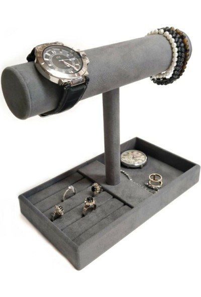 İsdeksan Bileklik , Saat ve Yüzük Standı Tek Katlı Takı Düzenleyici Organizer Gri Renk